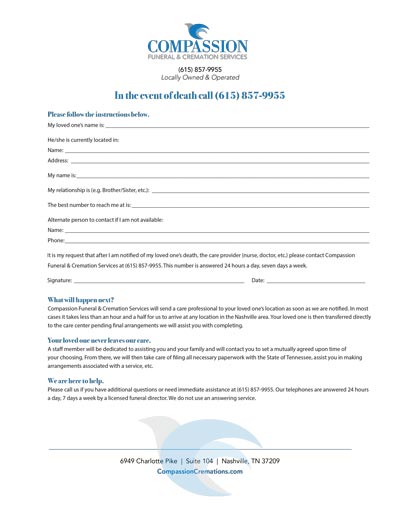 Forms Library - Compassion Funeral and Cremation Services